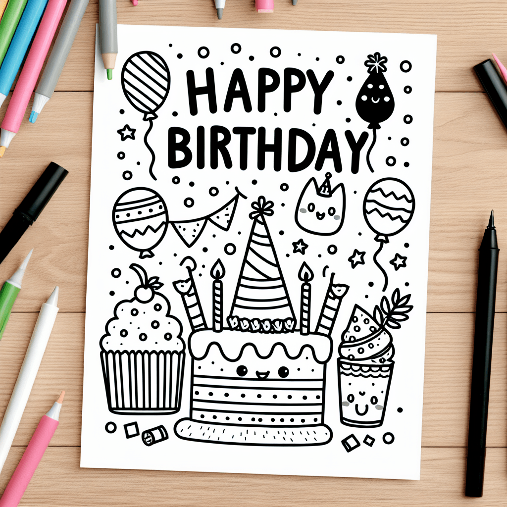 Happy Birthday Coloring Pages | Free Printable PDF – Custom Paint By ...
